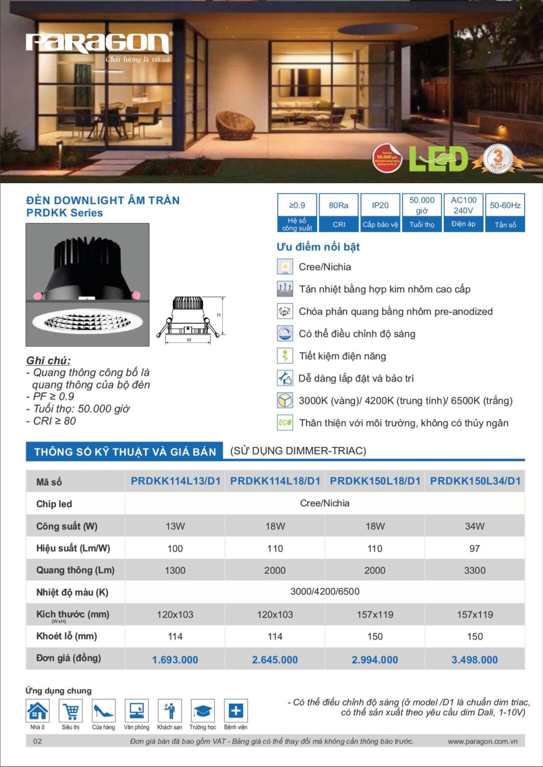 Bảng Giá Đèn LED Paragon 2024 - Đèn Led Paragon Chính Hãng