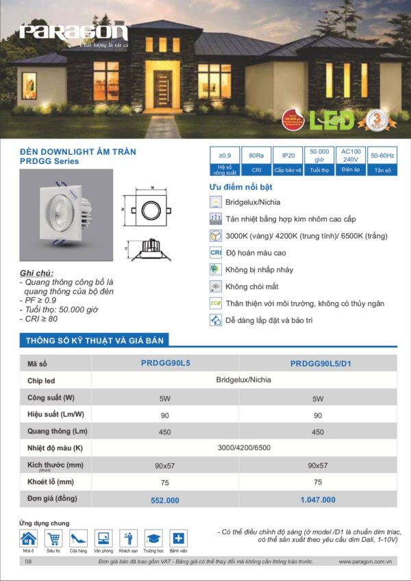 Bảng Giá Đèn LED Paragon 2024 - Đèn Led Paragon Chính Hãng