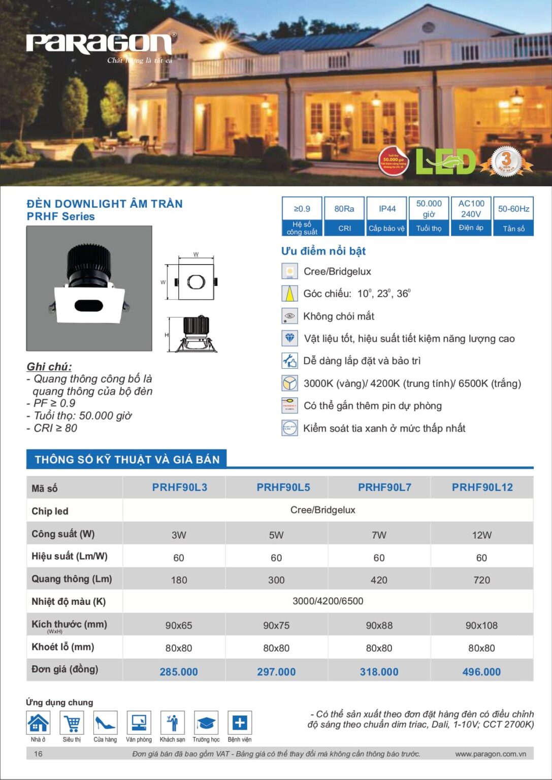 Bảng Giá Đèn LED Paragon 2024 - Đèn Led Paragon Chính Hãng