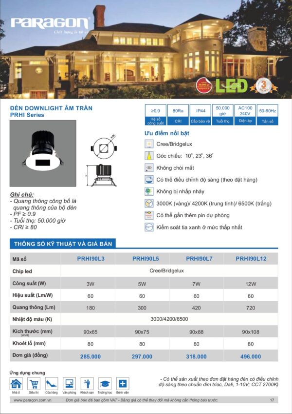 Bảng Giá Đèn LED Paragon 2024 - Đèn Led Paragon Chính Hãng
