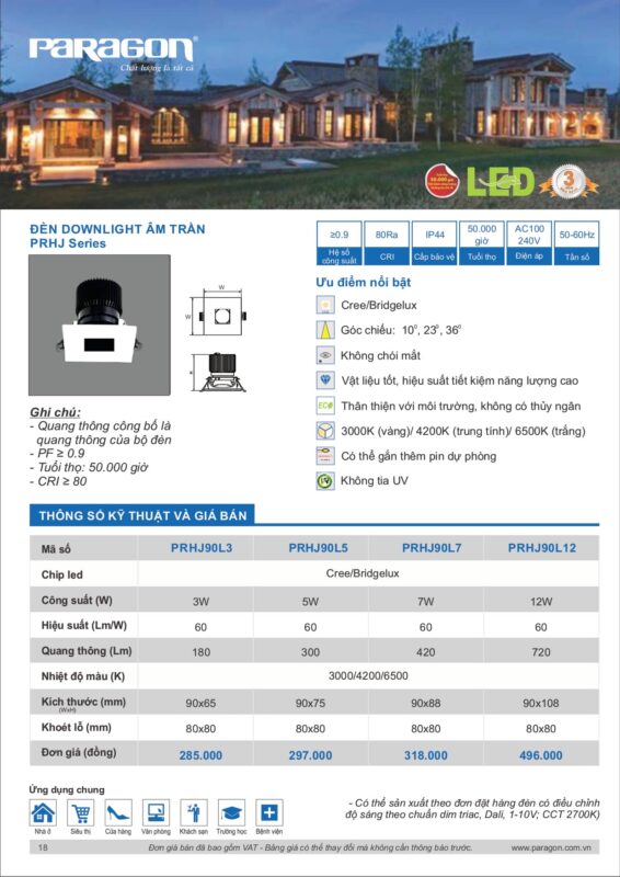 Bảng Giá Đèn LED Paragon 2024 - Đèn Led Paragon Chính Hãng